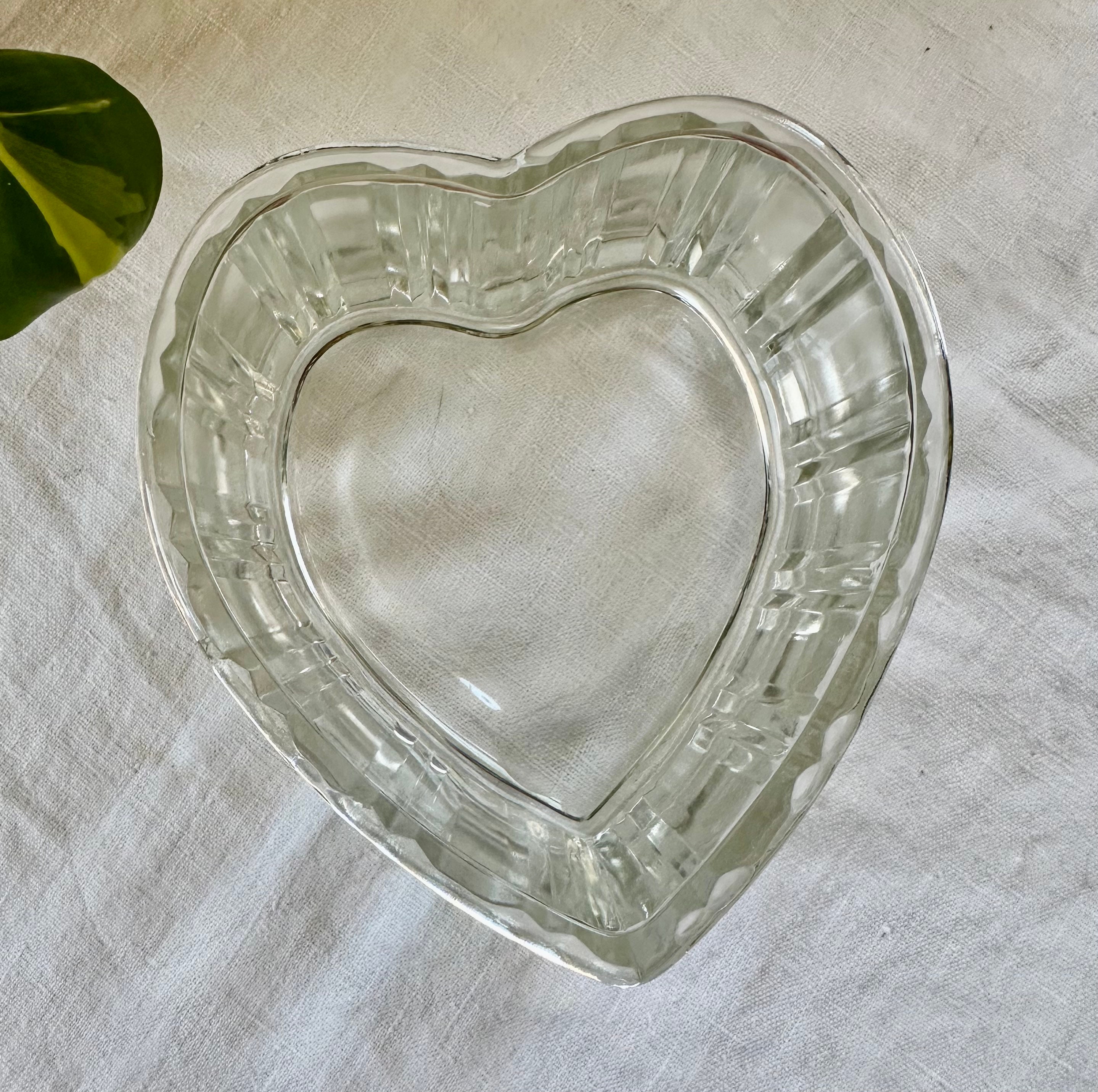 Vintage Glass Heart Shaped Bowl, Heart Shaped Dish, Heart Vase, Candy ...