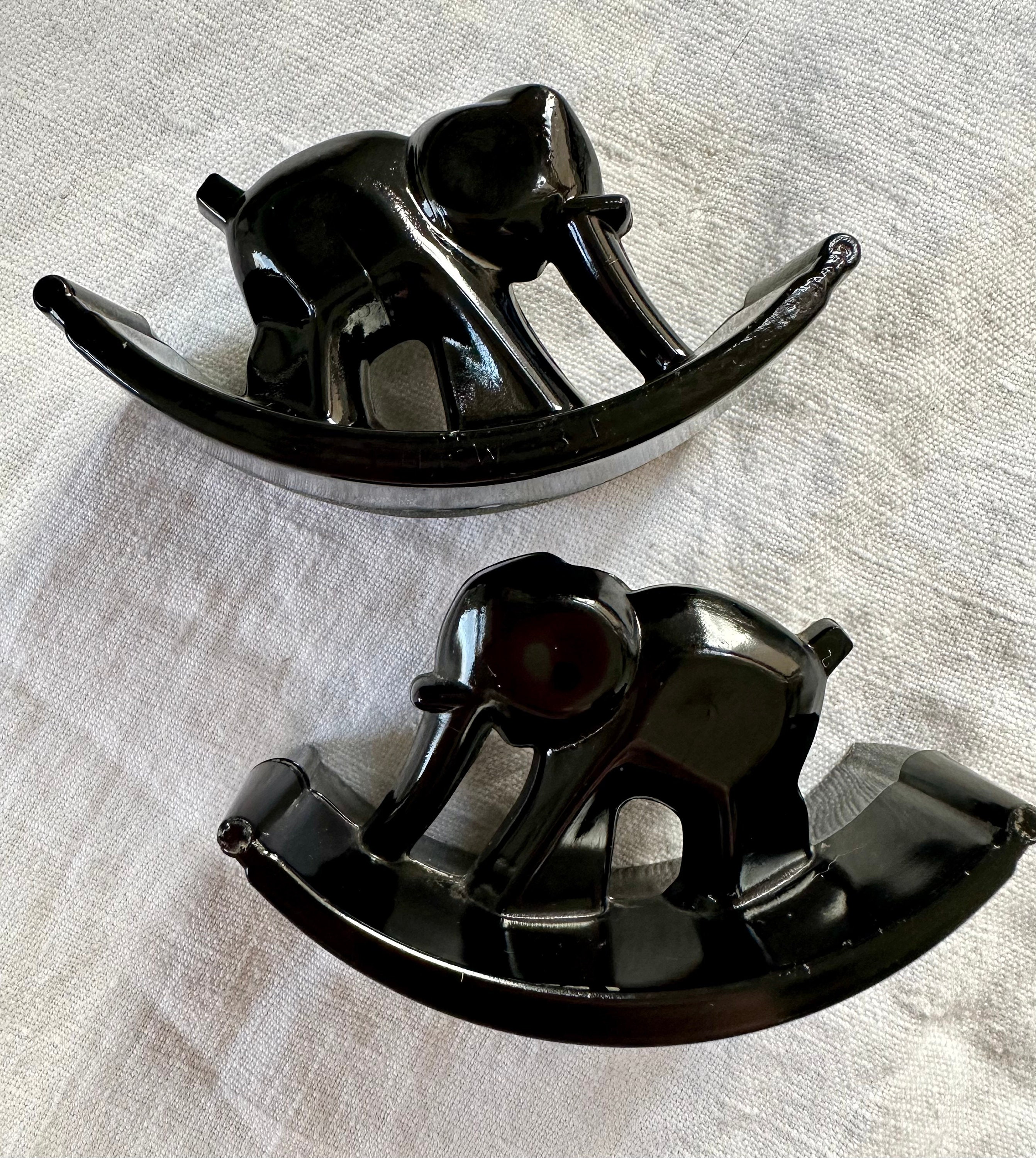 VTG 1930's THEW-31 Black Depression Glass Elephant Rocking Rolling Ink ...