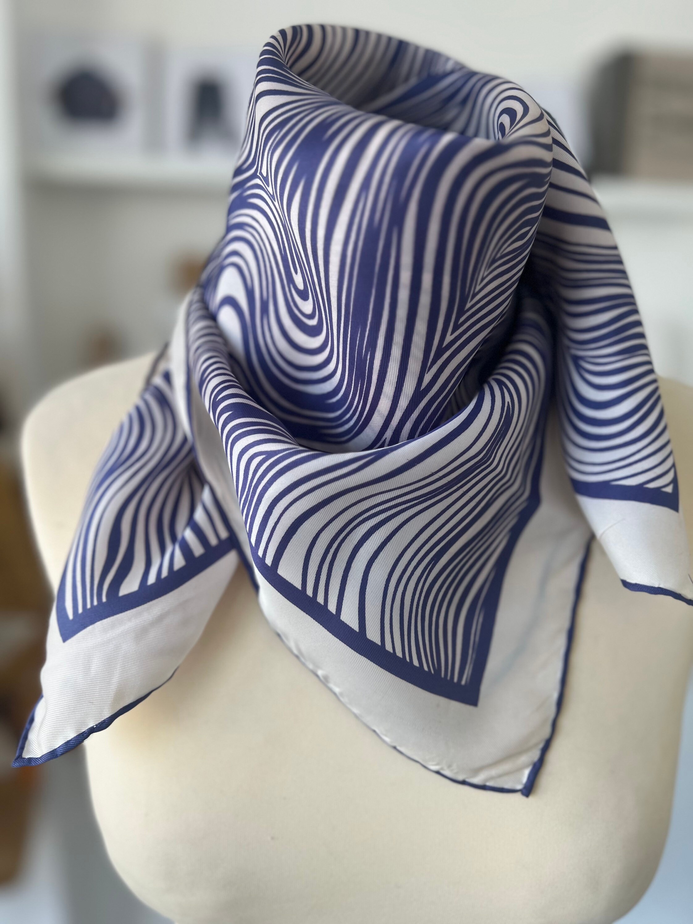 Vintage Blue and off White Swirl Line Hand Rolled Square - Etsy