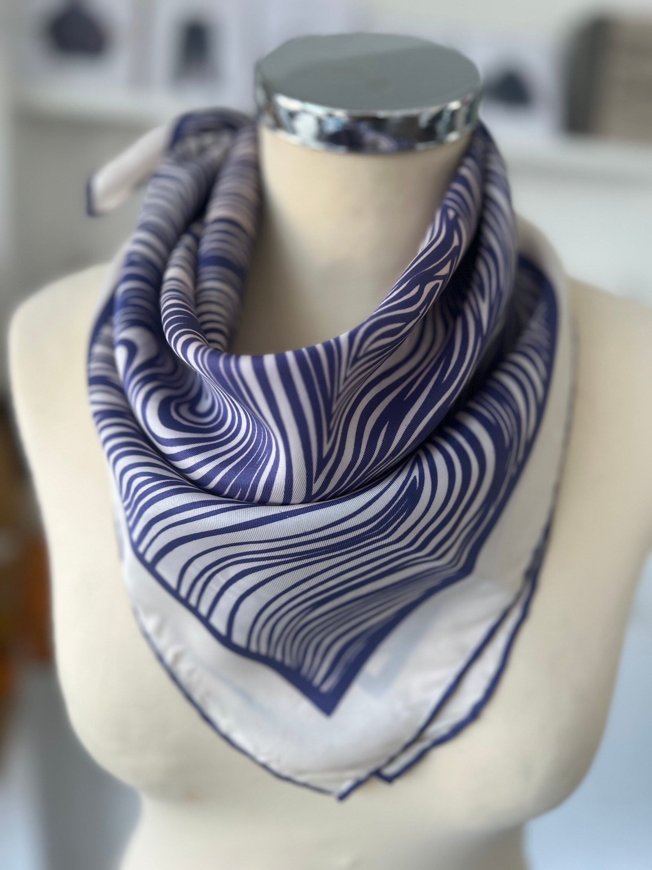 Vintage Blue and off White Swirl Line Hand Rolled Square - Etsy