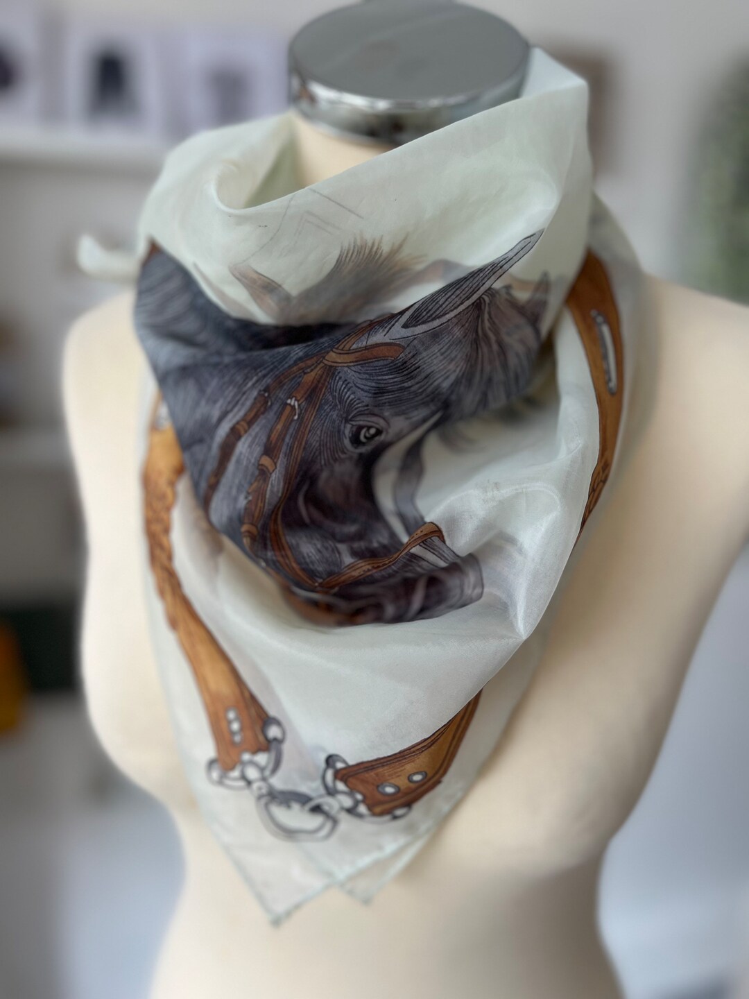 Super Sheer off White 70’s Equestrian Themed Horse Square Headscarf - Etsy