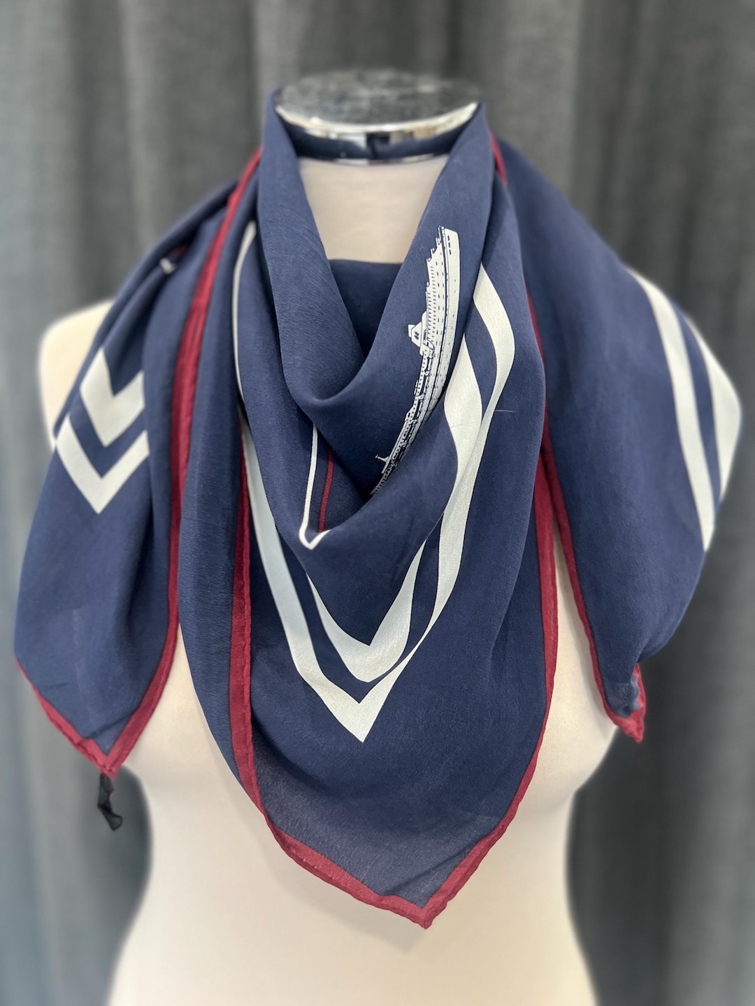 Vintage Navy Blue and Burgundy Silk Europa Ferries Square Neckerchief ...