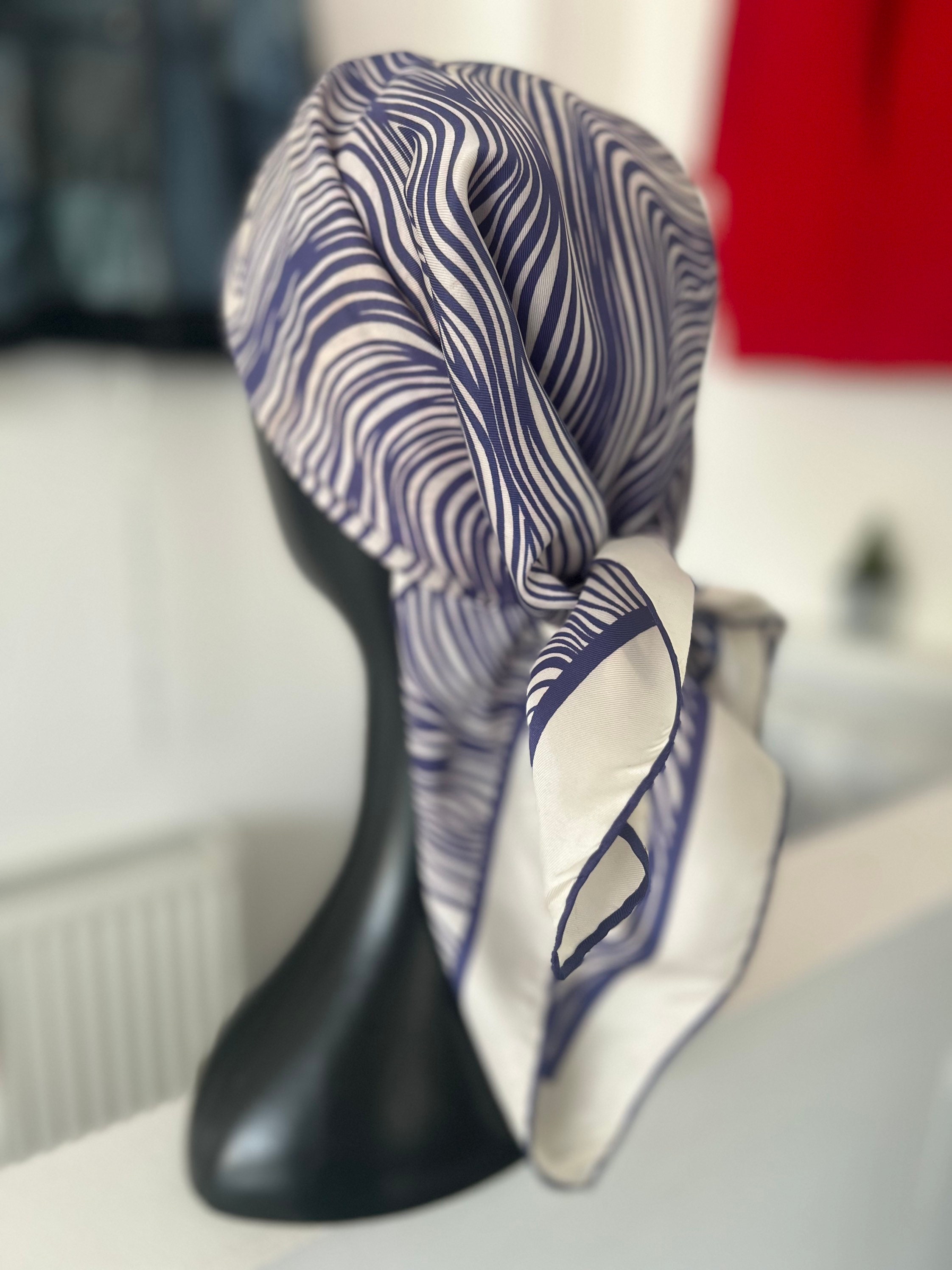 Vintage Blue and off White Swirl Line Hand Rolled Square - Etsy