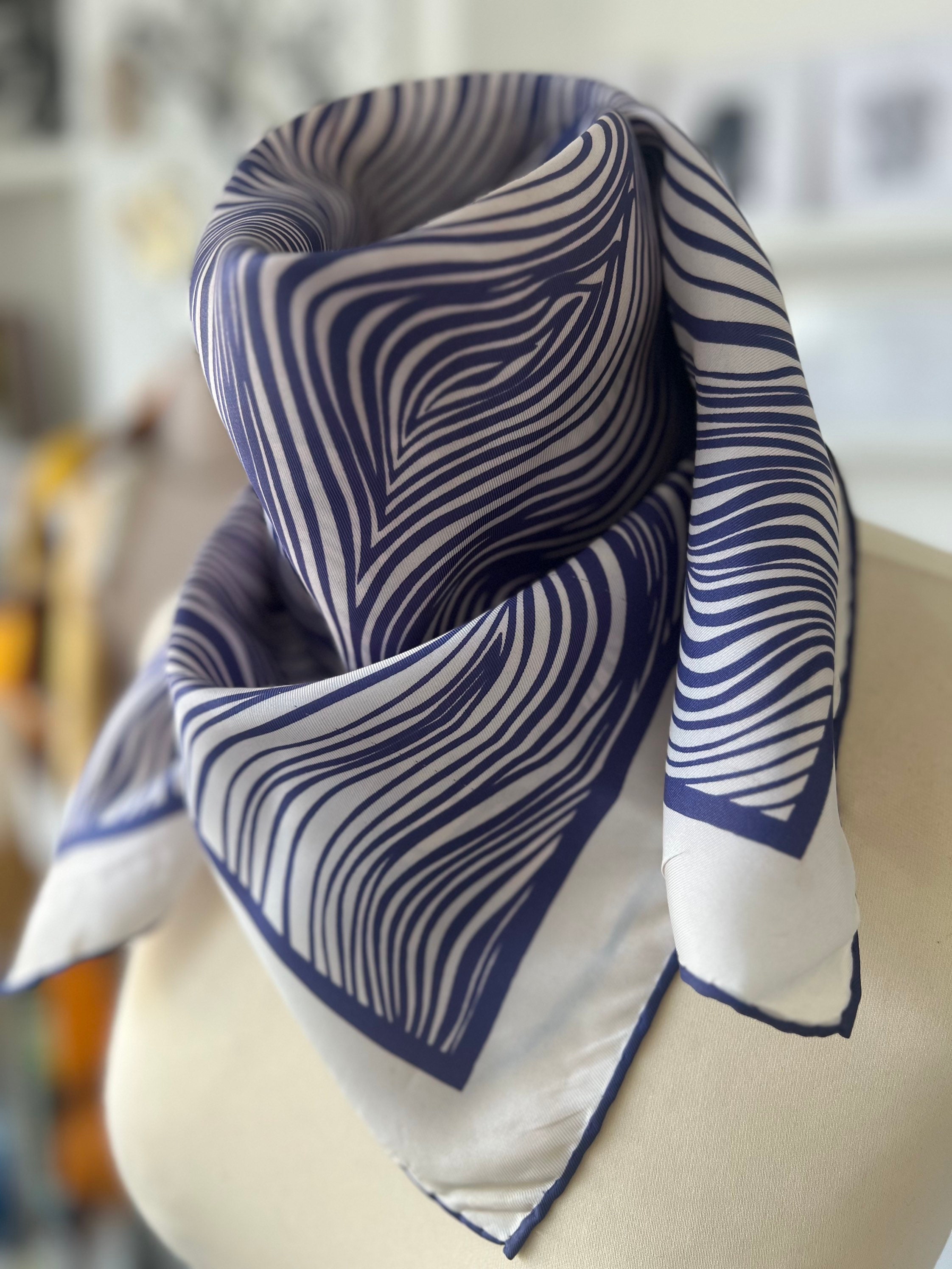 Vintage Blue and off White Swirl Line Hand Rolled Square - Etsy