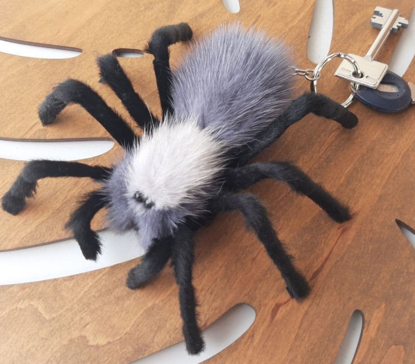 Spider Keychain Pom Pom Key Chain Funny Fluffy Car Accessories - Etsy