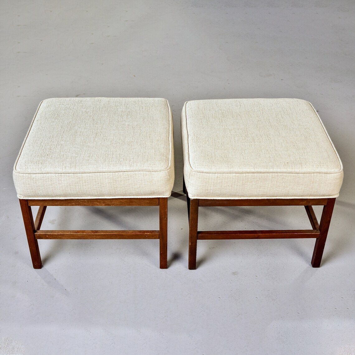 Mid-century Richardson Nemschoff Upholstered Stools With Walnut Frames ...