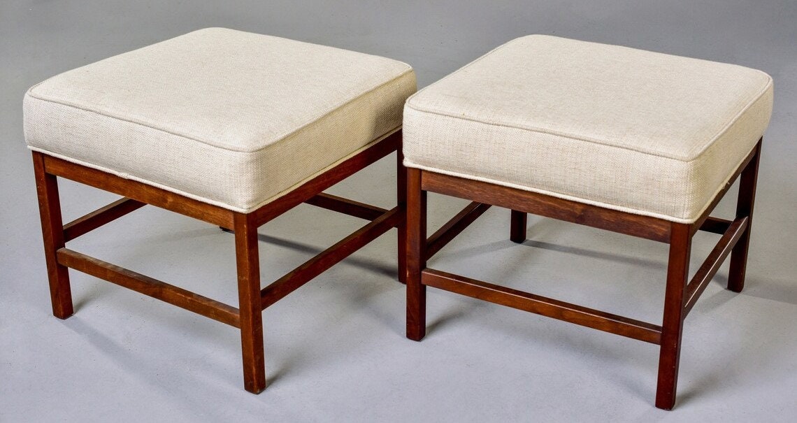 Mid-century Richardson Nemschoff Upholstered Stools With Walnut Frames ...