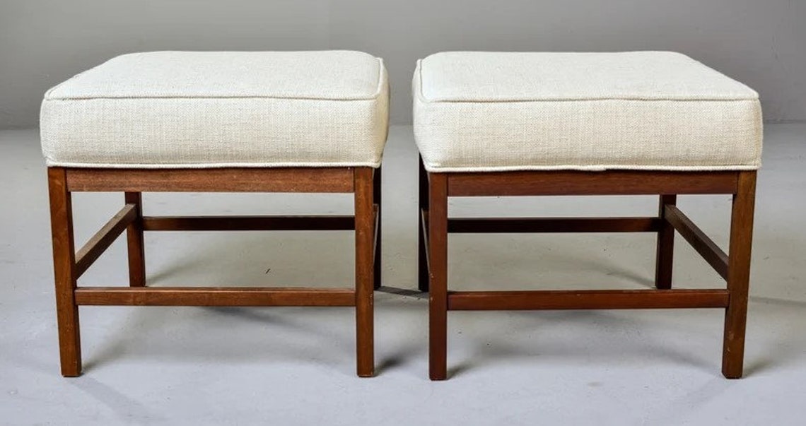 Mid-century Richardson Nemschoff Upholstered Stools With Walnut Frames ...