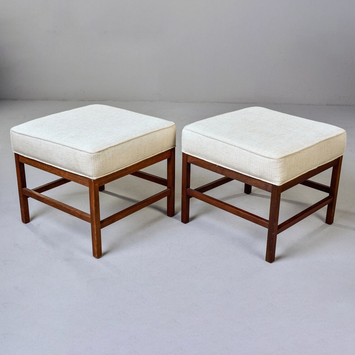 Mid-century Richardson Nemschoff Upholstered Stools With Walnut Frames ...