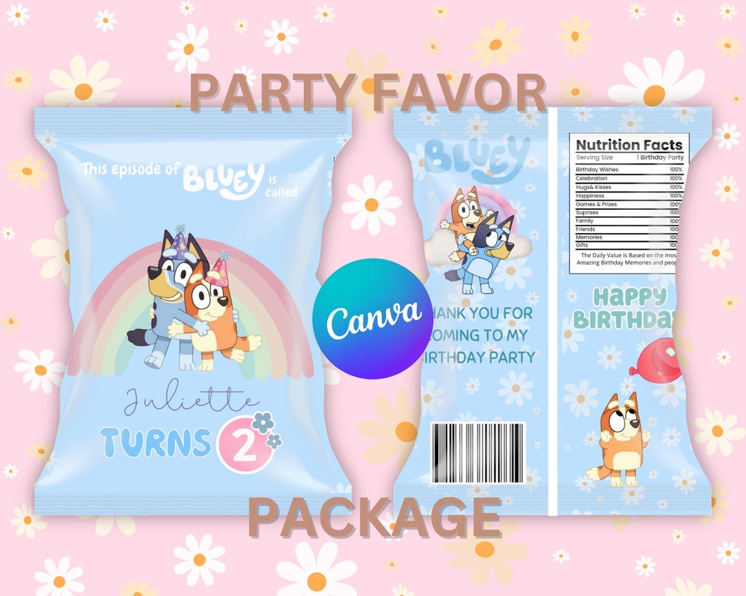 Bluey Birthday Party Bundle Chip Bag Templates Canva Party Supplies ...