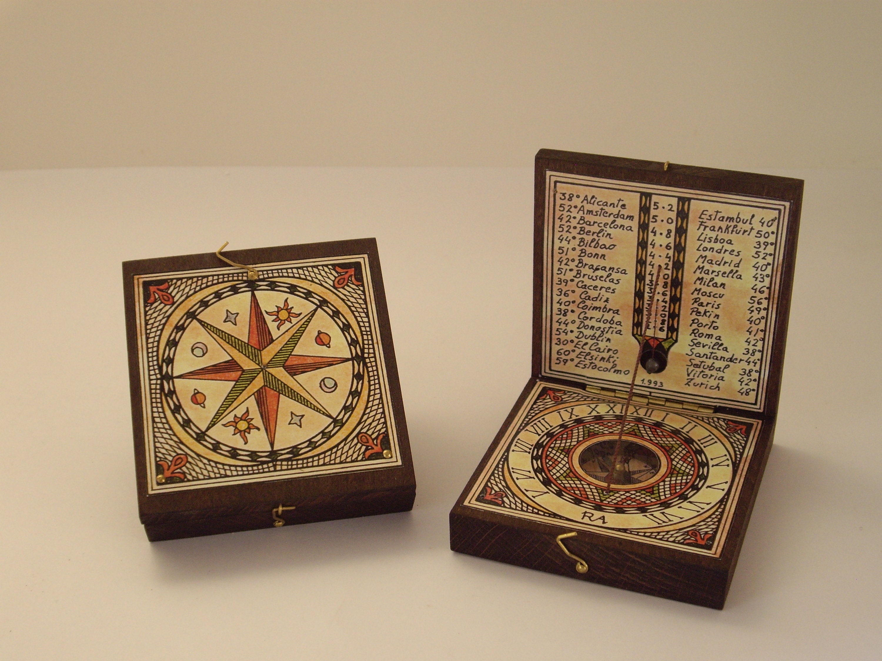 Wooden Diptych Sundial With Compass. Reproduction of an 18th-century ...