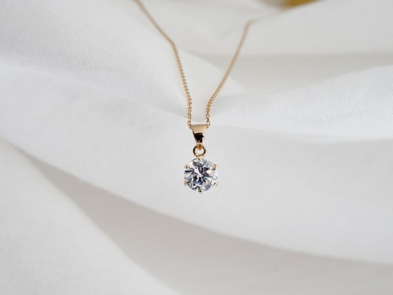 Gold Pendant and Solitaire Diamond Necklace Woman Pendant Diamond Jewel Woman Jewelry Gold Jewel Etsy