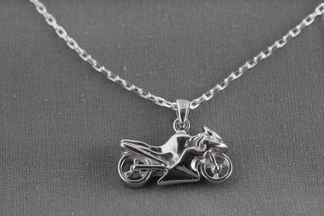 Silver Motorcycle Pendant (small and Large) With a 1.9mm Forçat Chain ...
