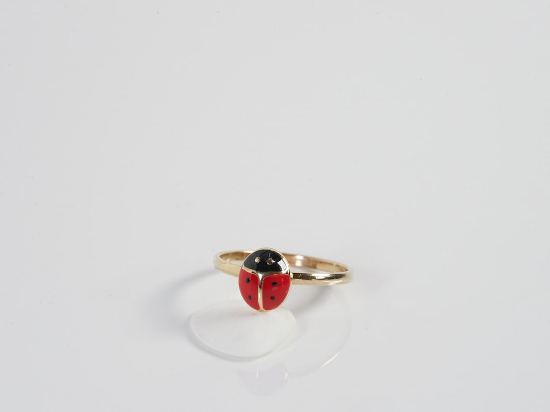 Ladybug Ring for Children in 18 Carat Gold Plated, Small Size Size: 40 ...