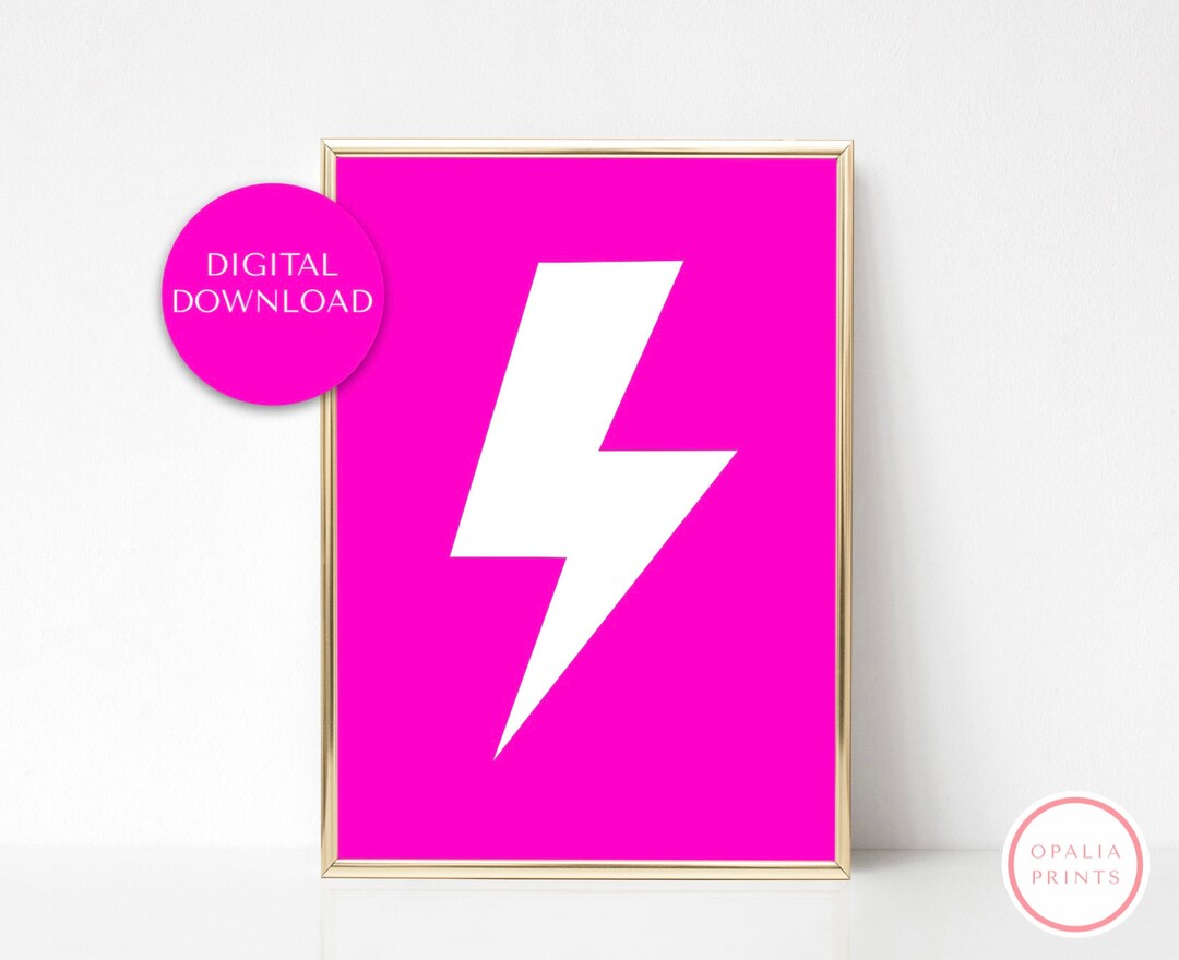 Pink Neon Lightning Bolt Print, Nursery, Kids Teen Bedroom Poster ...