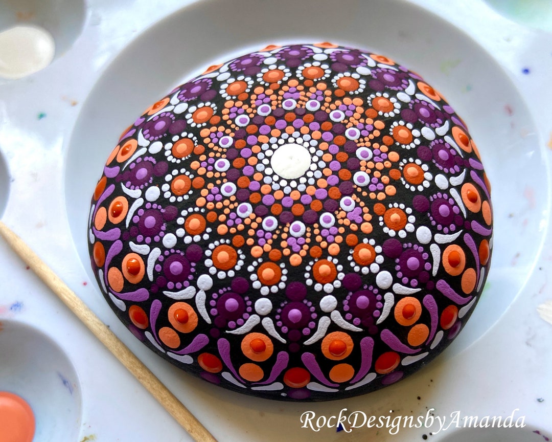 Small Painted Mandala Rock | Rock Art | Dot Rocks | Painted Rocks ...