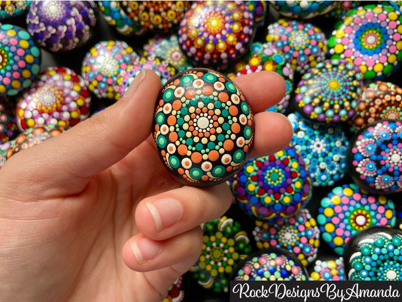 Small Painted Mandala Stones Paperweights Dot Art - Etsy