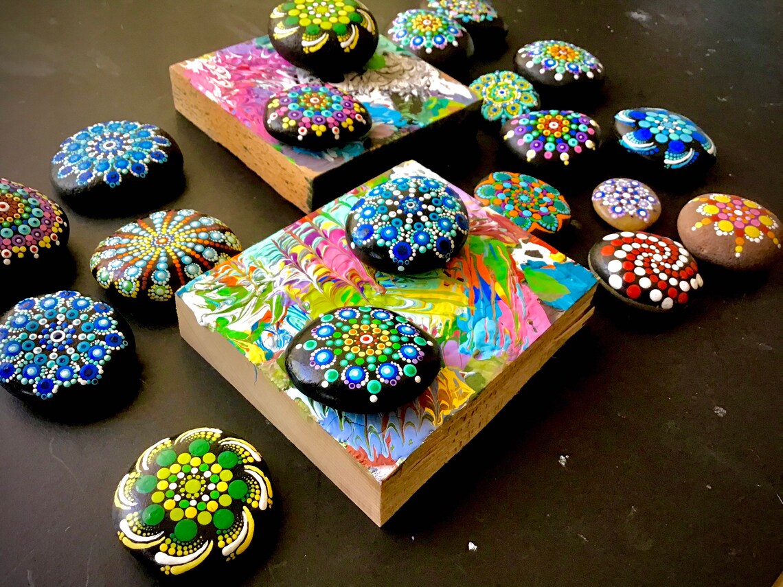 Small Painted Mandala Stones Paperweights Dot Art | Etsy