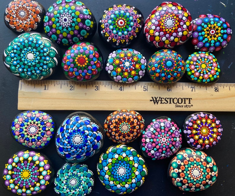 Small Painted Mandala Stones | Paperweights | Dot Art | Mandala Rocks ...