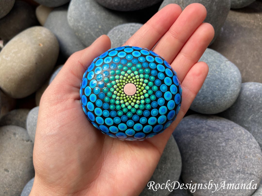 Blue Mandala Rock | Dot Rocks | Dot Mandala | Dot Art | Blue Painted ...