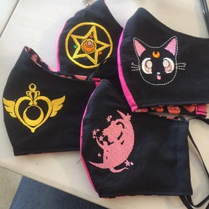 Sailor Moon Symbol Embroidered Face Masks - Etsy