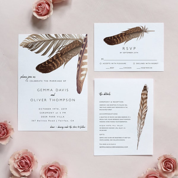 Feather Invitation - Etsy