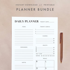 Modern Minimalist Planner Bundle, Daily Weekly Monthly Planner ...