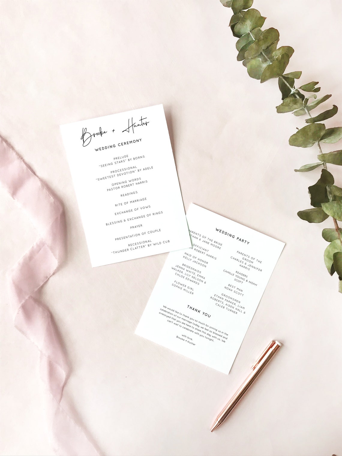 Modern Script Wedding Ceremony Program Template Black and - Etsy