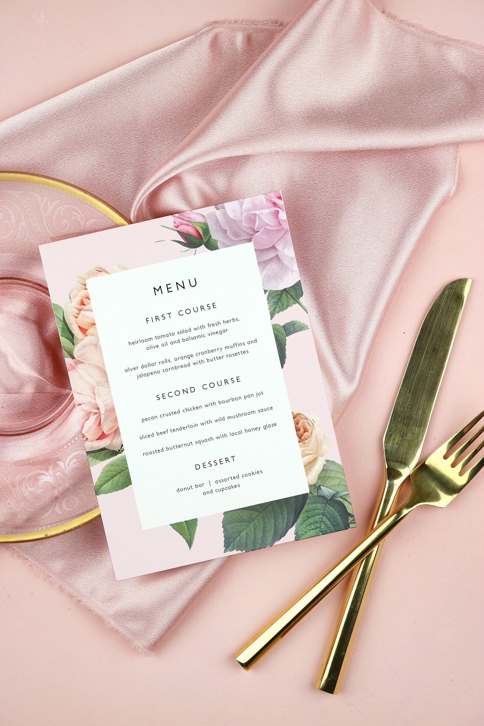 Watercolor Floral Brunch Menu Template, Modern Blush Floral Menu ...