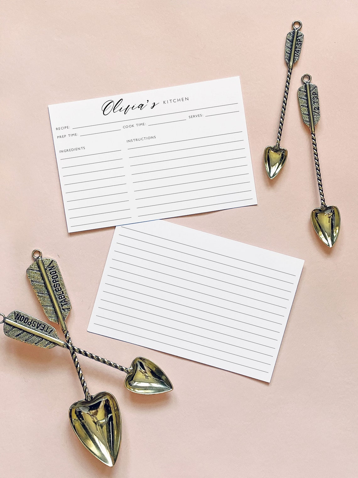 Modern Script Calligraphy Recipe Card Printable Template - Etsy