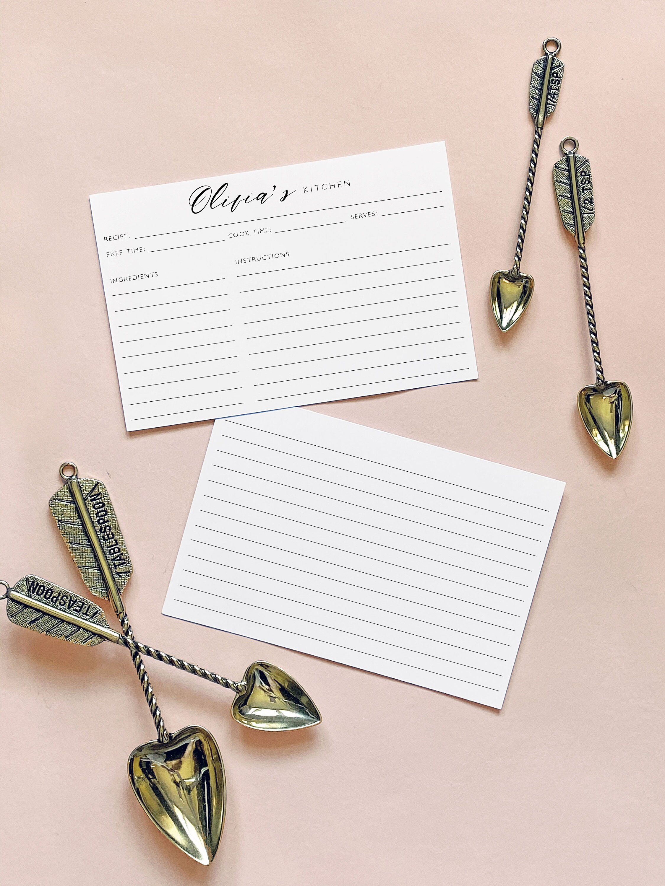 Modern Script Calligraphy Recipe Card Printable Template - Etsy