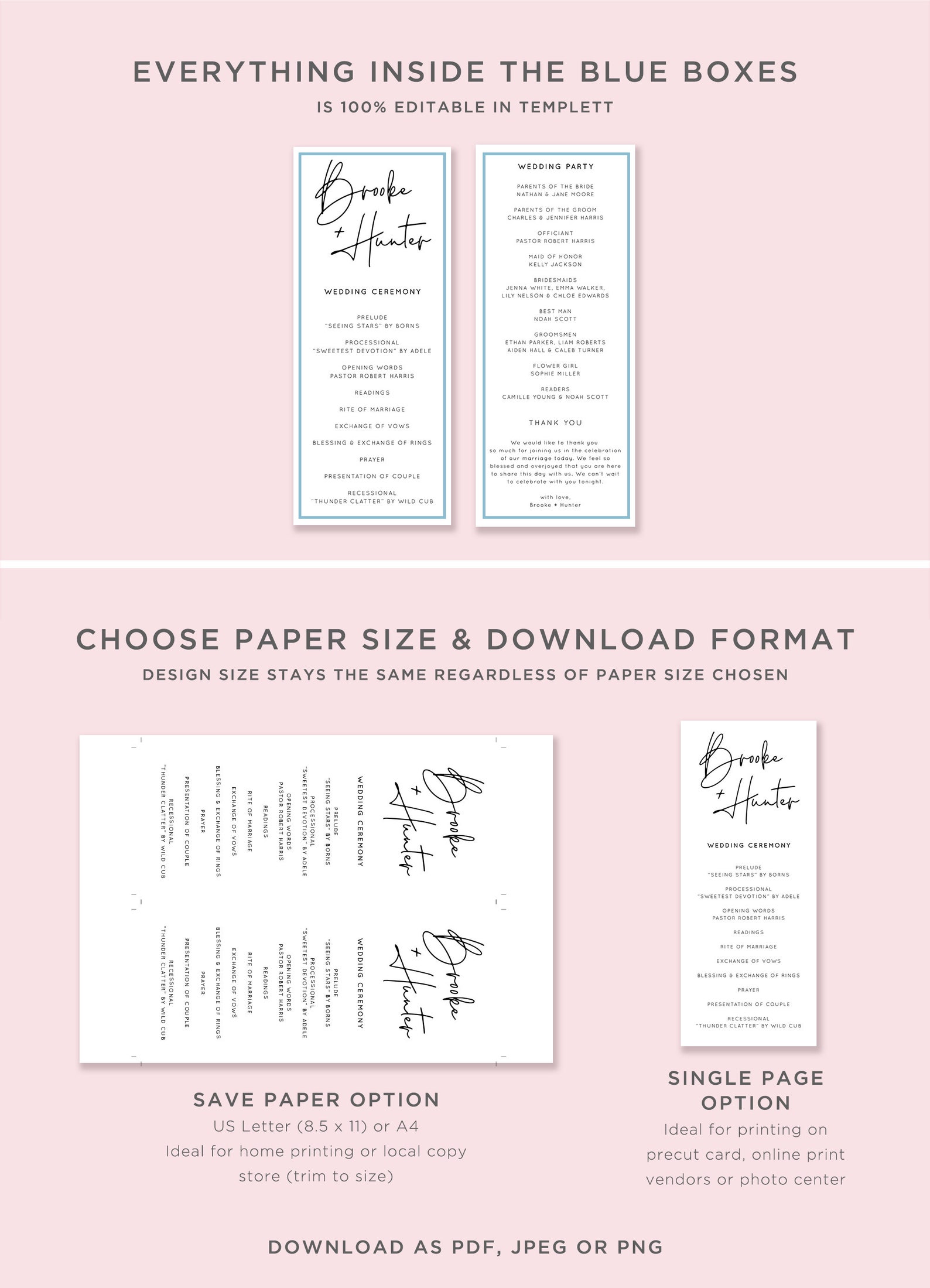 Modern Script Wedding Ceremony Program Template Black and - Etsy