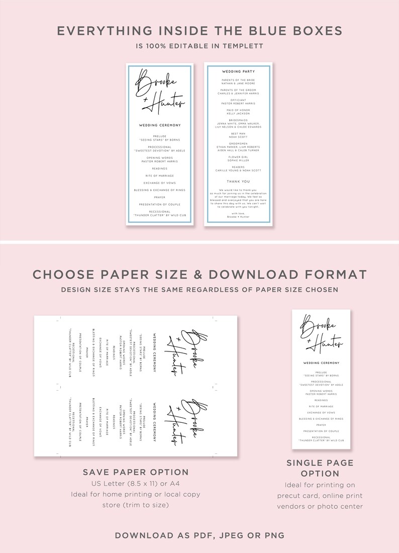 Modern Script Wedding Ceremony Program Template Black and - Etsy