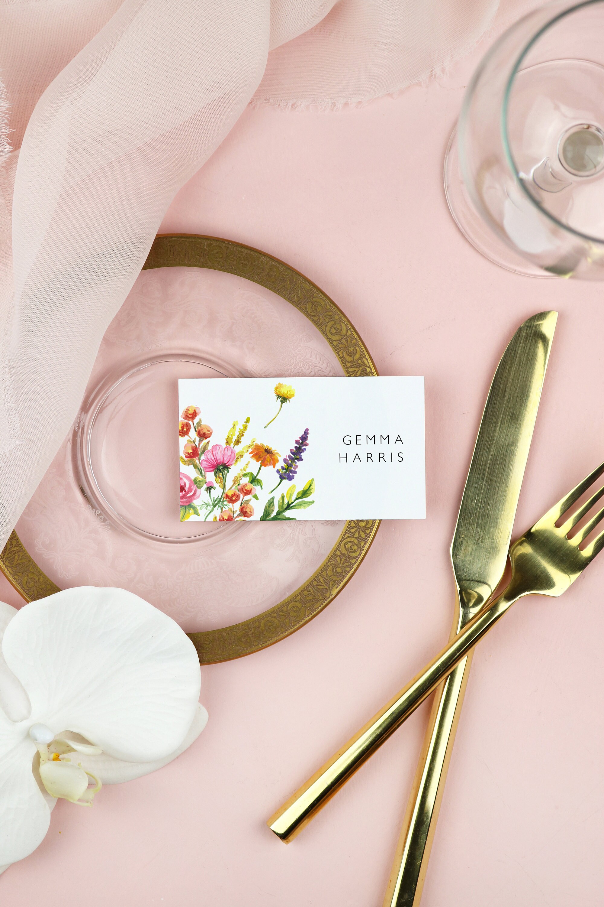 Watercolor Floral Place Card Template, Colorful Floral Printable Food ...