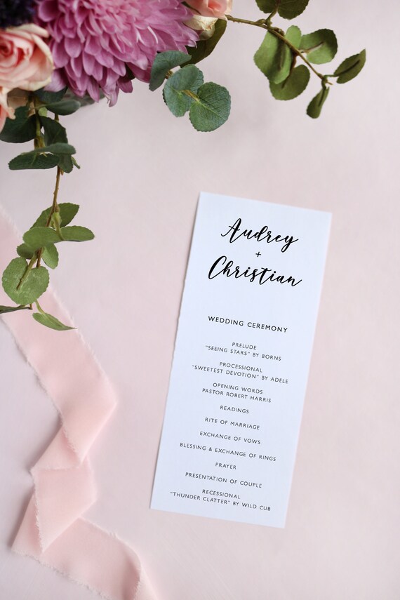 ELOISE Modern Script Wedding Ceremony Program Template Black | Etsy