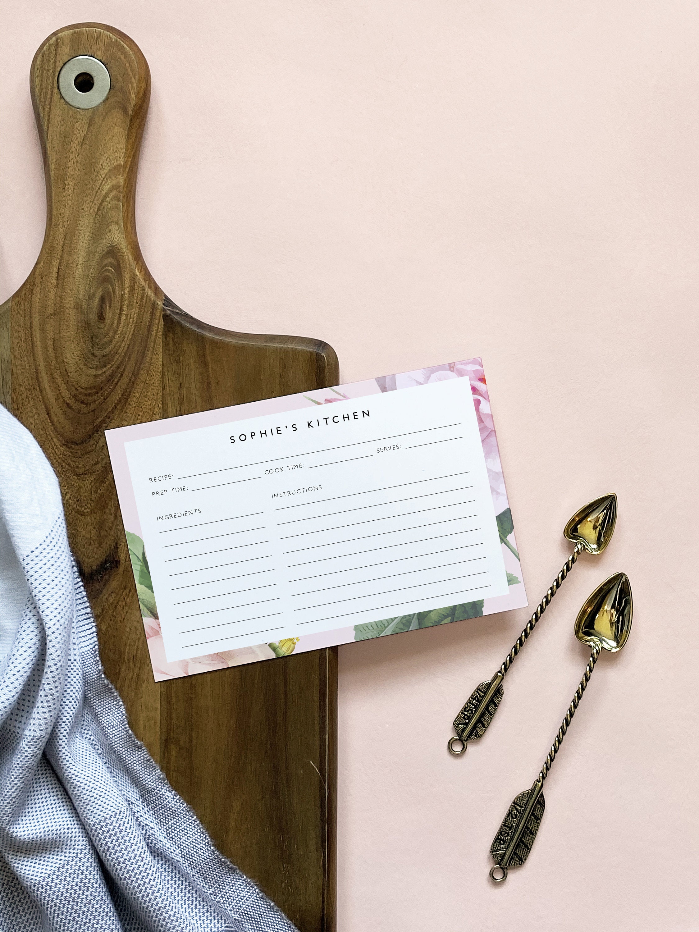 Modern Floral Recipe Card Printable Template Personalized 4 X | Etsy