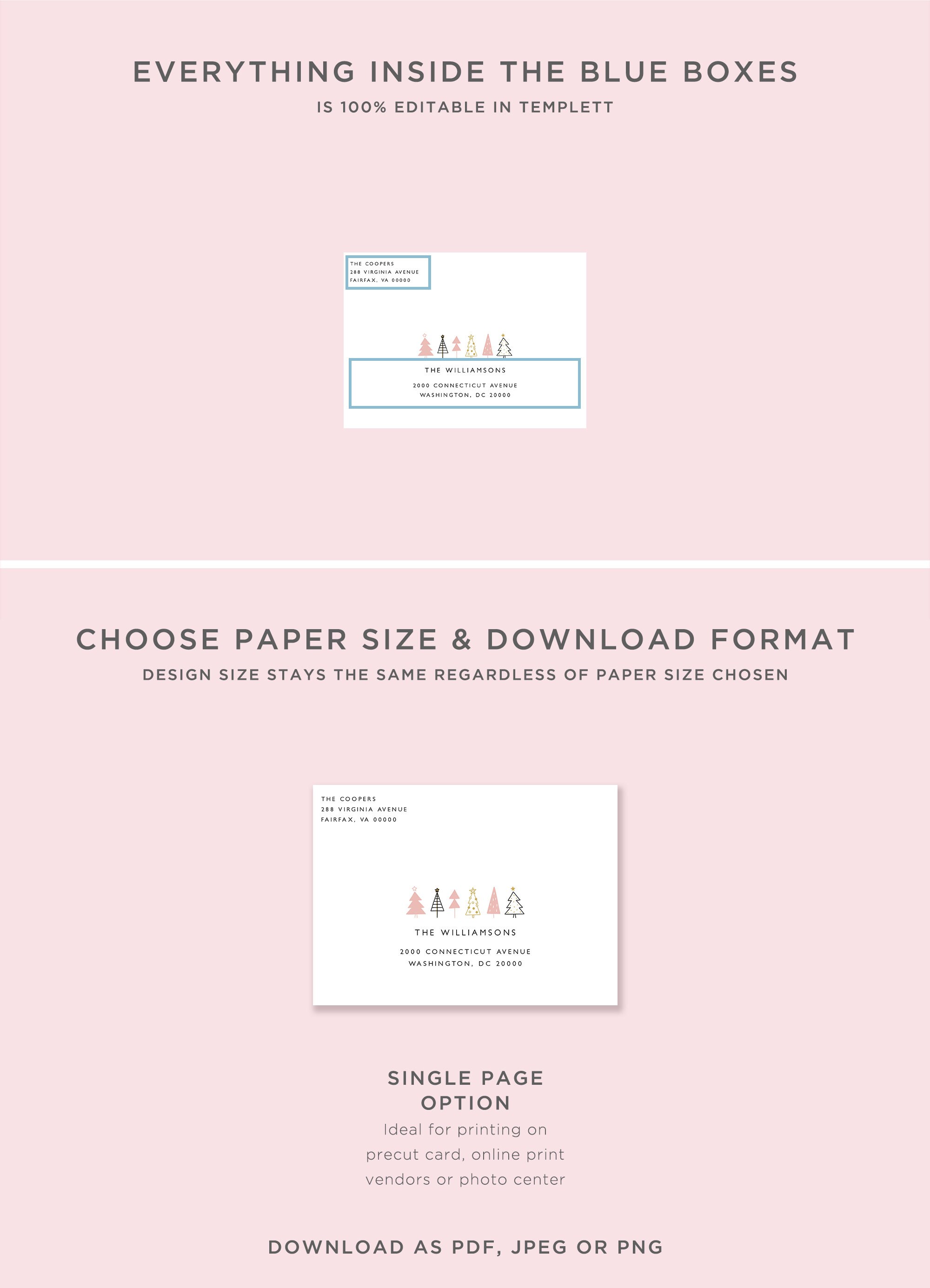Pink Christmas Trees Holiday Envelope Addressing Template - Etsy