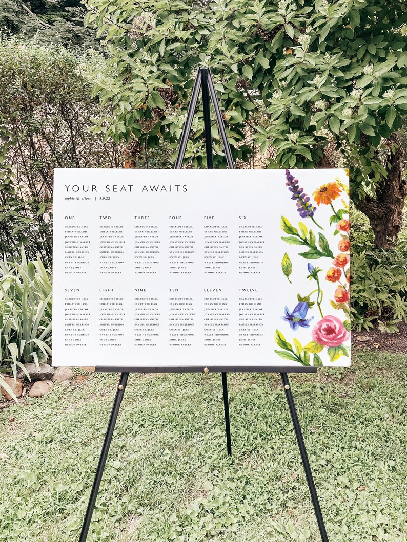 Wildflower Floral Wedding Seating Chart Template Seating Plan - Etsy