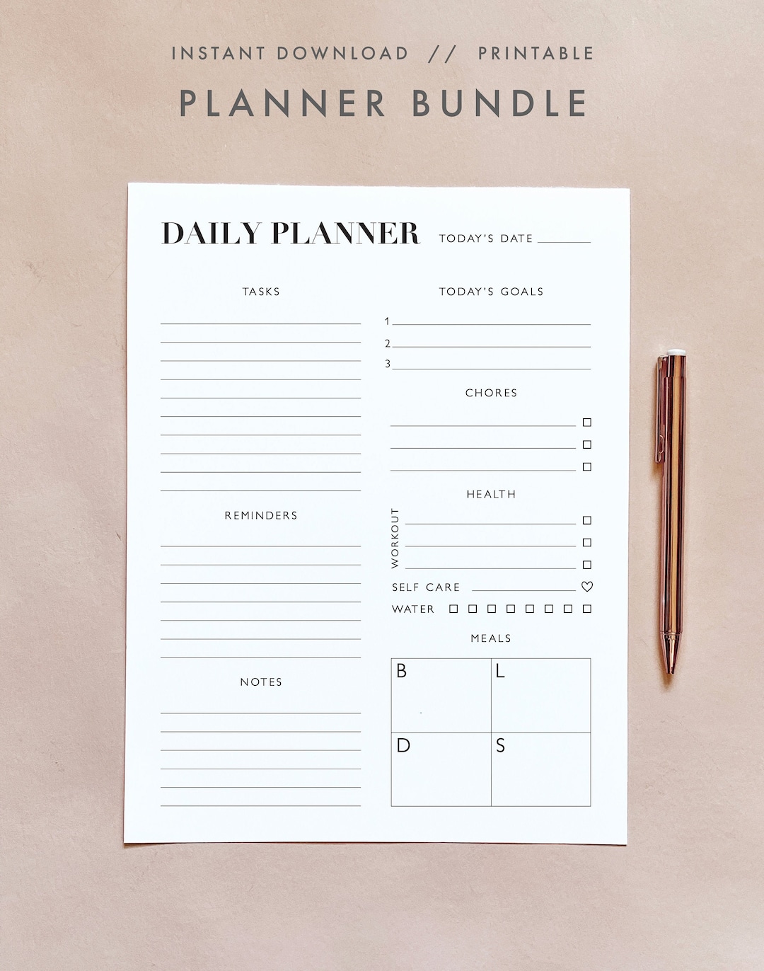 Modern Minimalist Planner Bundle, Daily Weekly Monthly Planner ...
