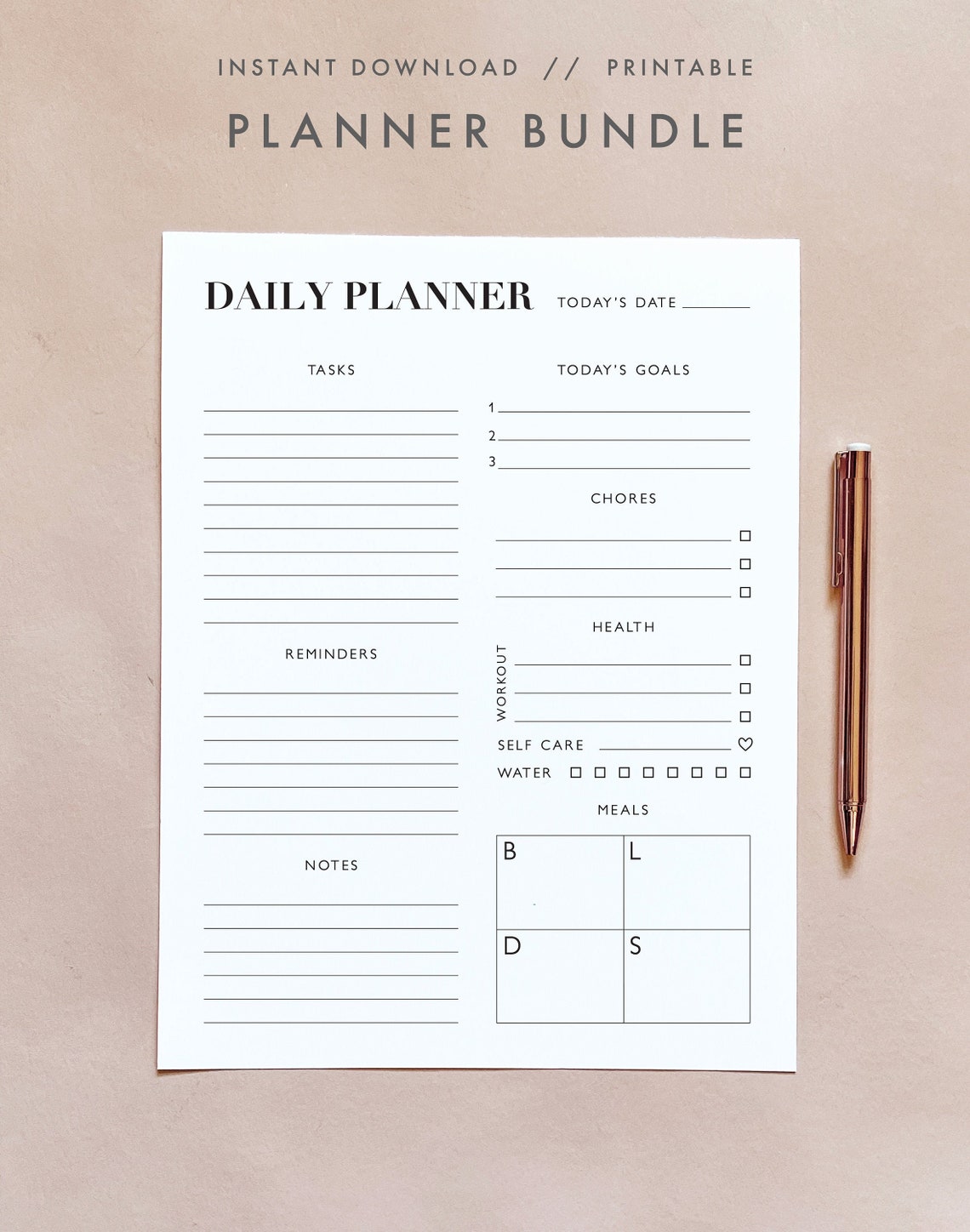 Modern Minimalist Planner Bundle Daily Weekly Monthly - Etsy