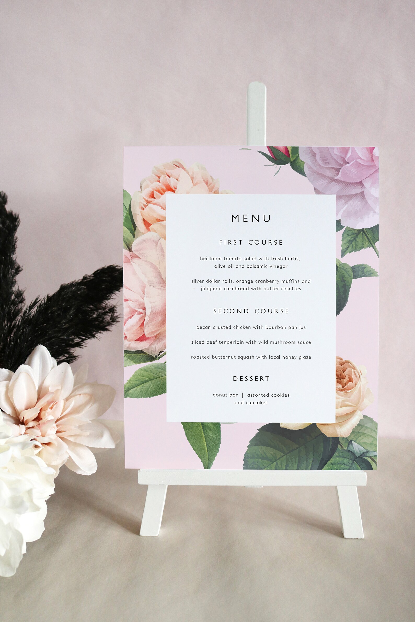 Watercolor Floral Brunch Menu Template, Modern Blush Floral Menu ...