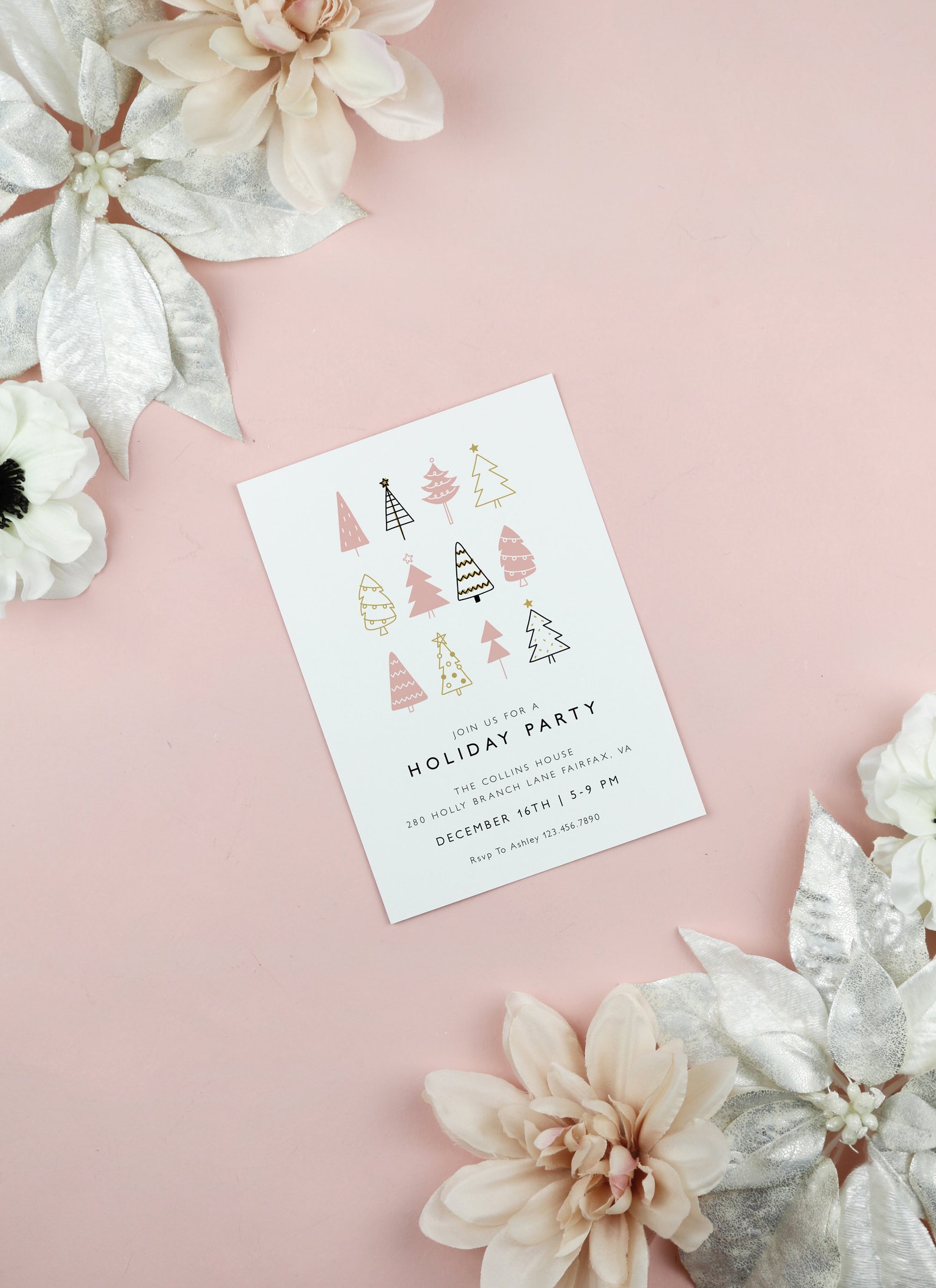 Christmas Party Invitation Template Pink Holiday Party - Etsy