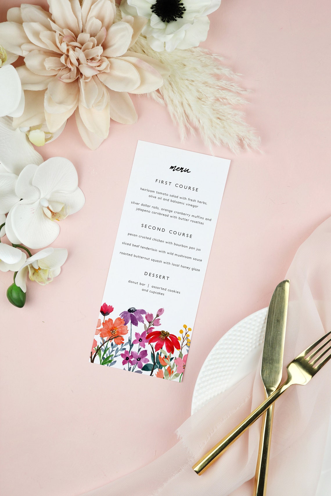 Watercolor Floral Menu Template Colorful Floral Brunch Menu | Etsy