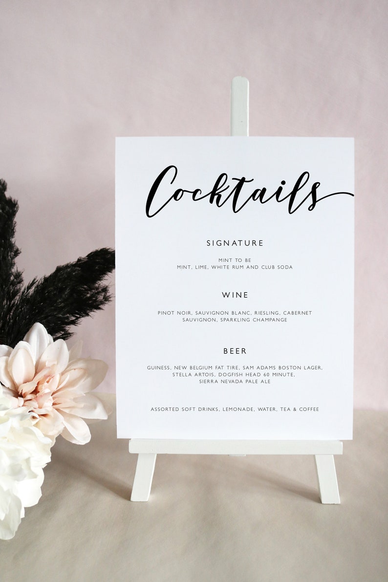 ELOISE Modern Script Calligraphy Cocktail Menu Template | Etsy