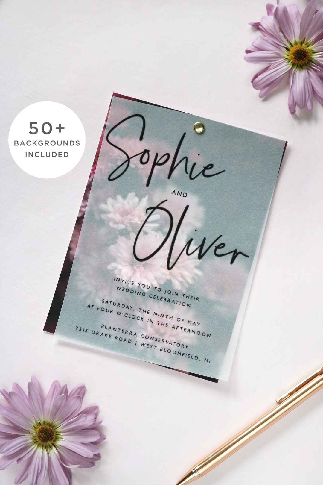 Vellum Overlay Wedding Invitation, Modern Transparent Vellum Wedding ...