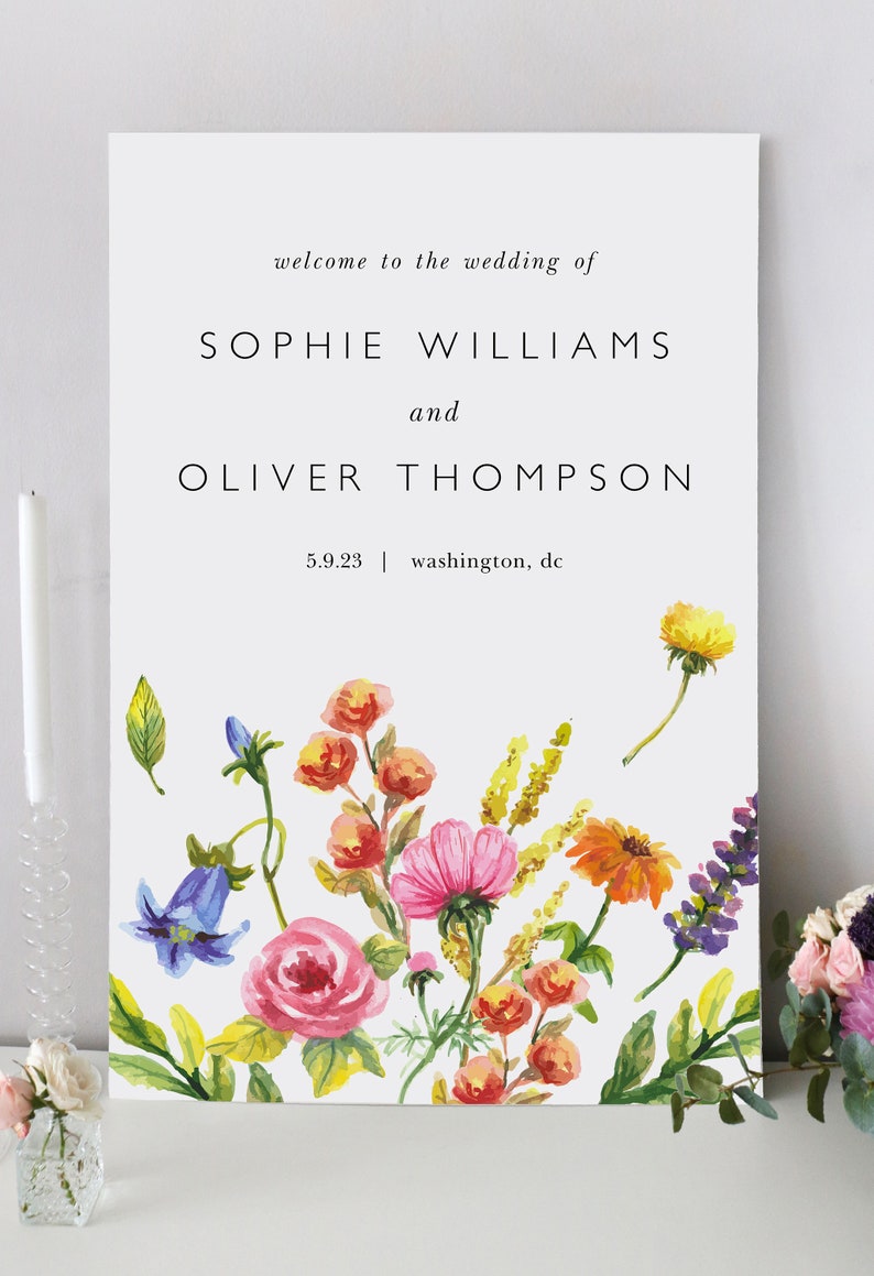 Wildflower Welcome Sign Template Wedding Welcome Sign - Etsy