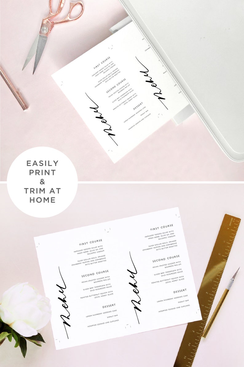 Modern Script Calligraphy Wedding Menu Editable Template - Etsy