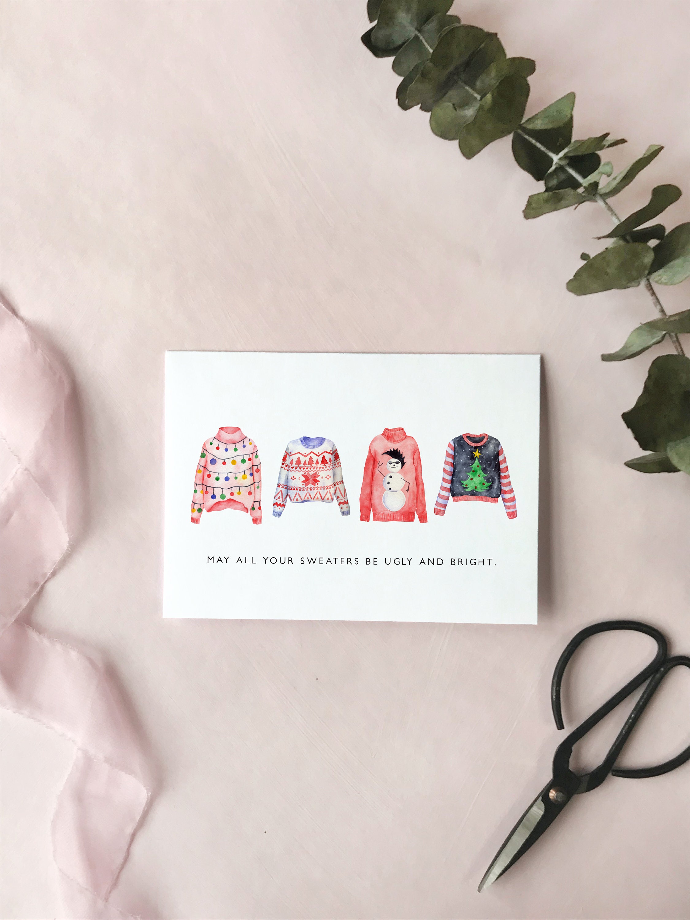 Ugly Sweater Holiday Card Template Watercolor Ugly Christmas - Etsy