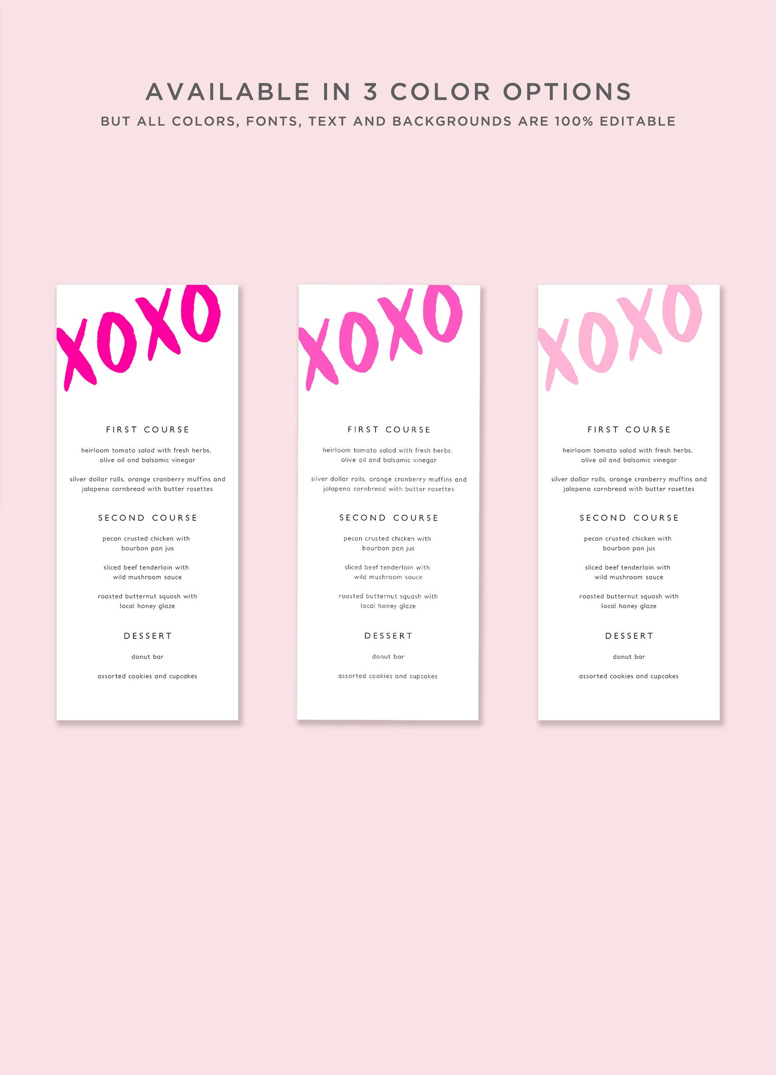 XOXO Valentine's Day Printable Menu Blush Galentine's | Etsy