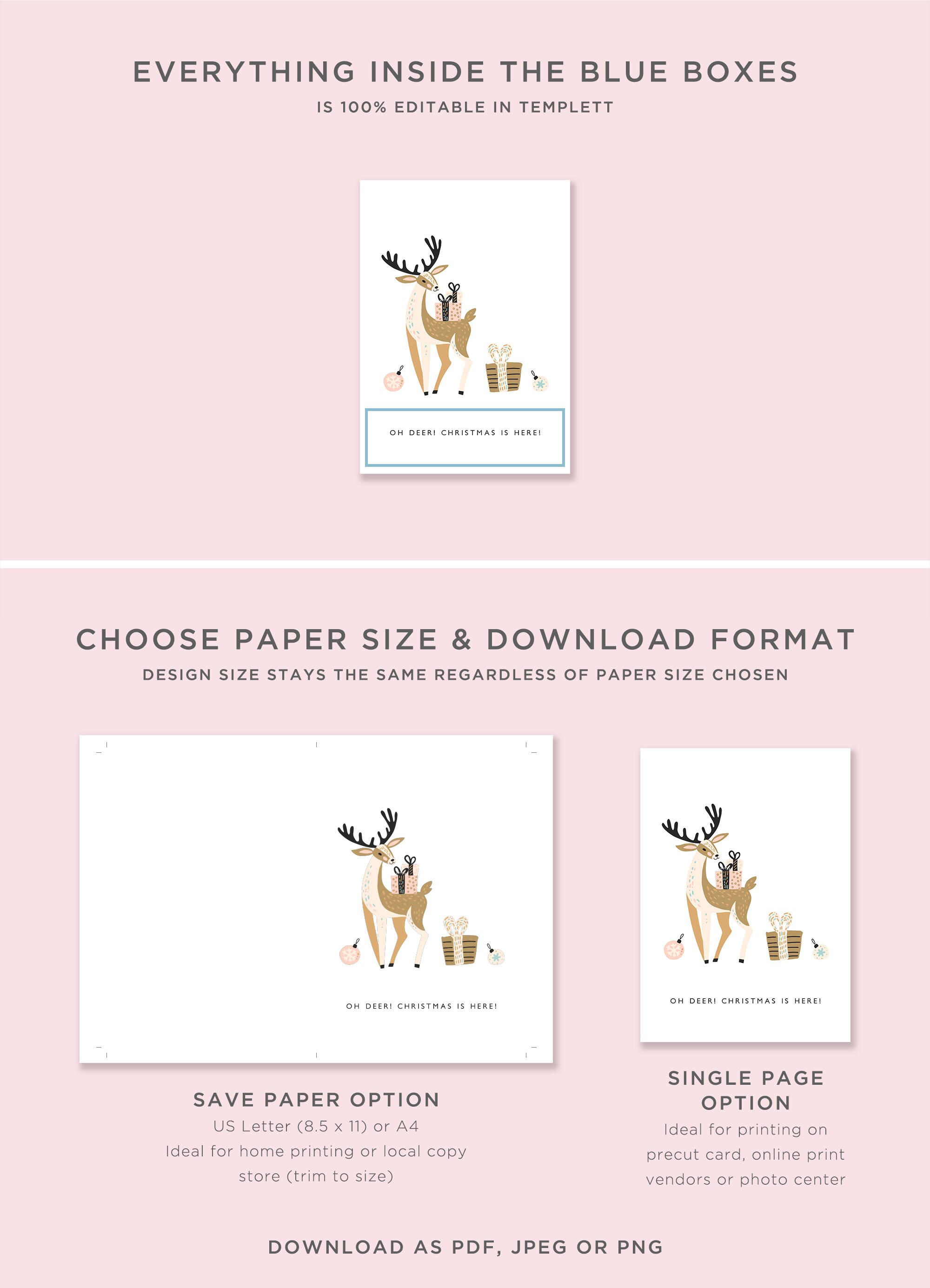 Reindeer Holiday Card Template Christmas Presents Card - Etsy